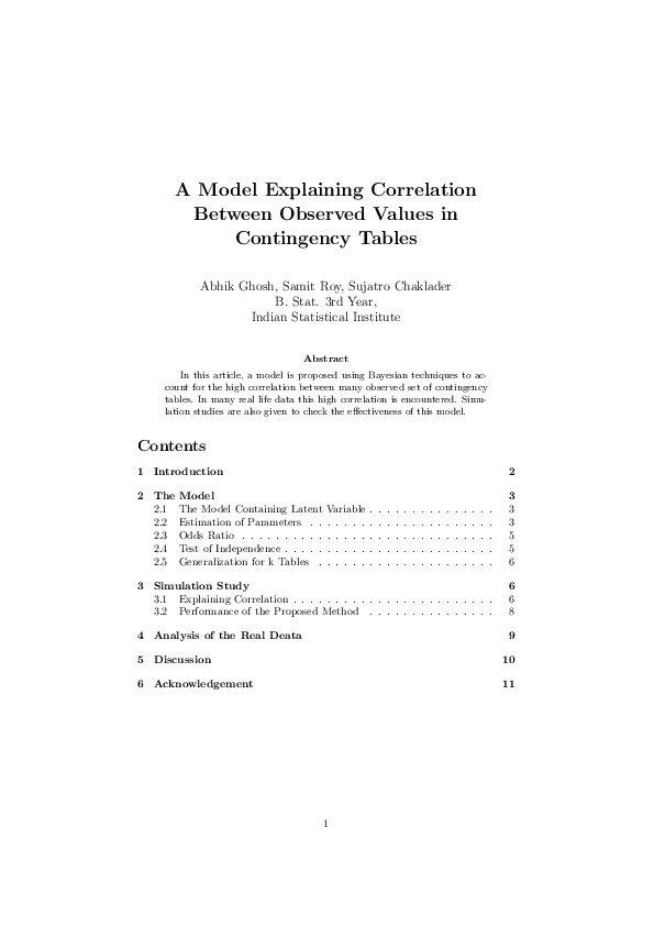 (PDF) A model explaining correlation between observed values in Contingency tables