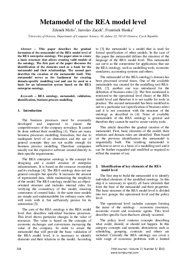 (PDF) Metamodel of the REA model level