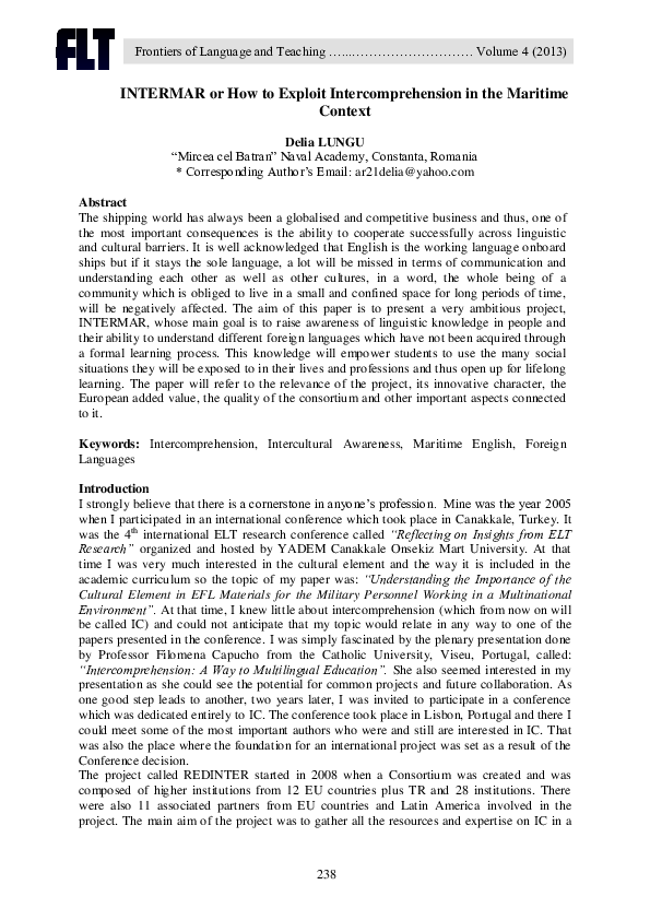 INTERMAR or How to Exploit Intercomprehension in the Maritime Context