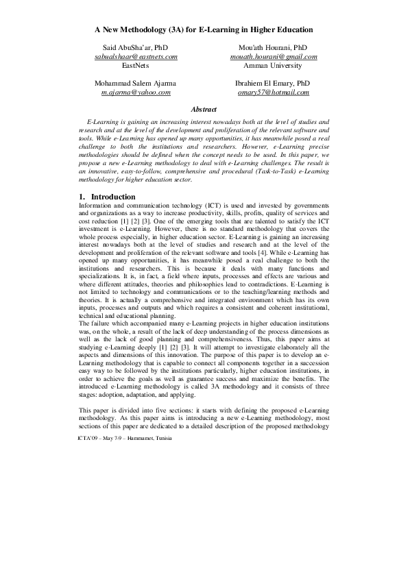 (PDF) A New Methodology (3A) for E-Learning in Higher Education