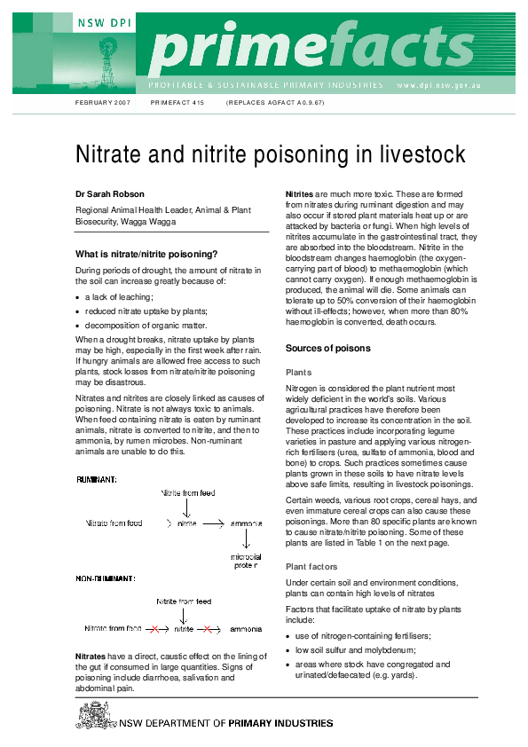 (PDF) nitrate and nitrite poisoning in livestock