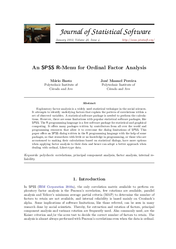 Pdf Jss Journal Of Statistical Softwarean Spss R Menu For Ordinal Factor Analysisc´avado And Ave