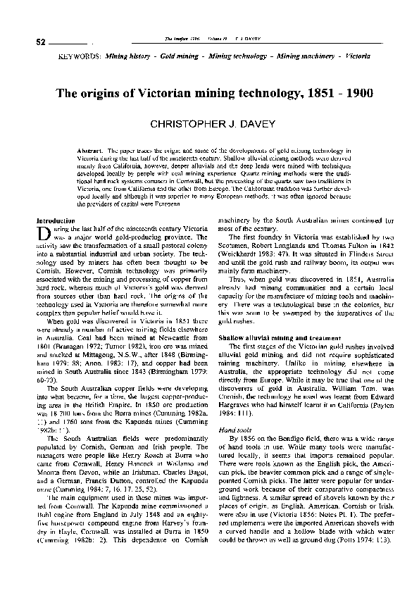 (PDF) The origins of Victorian mining technology, 1851 - 1900