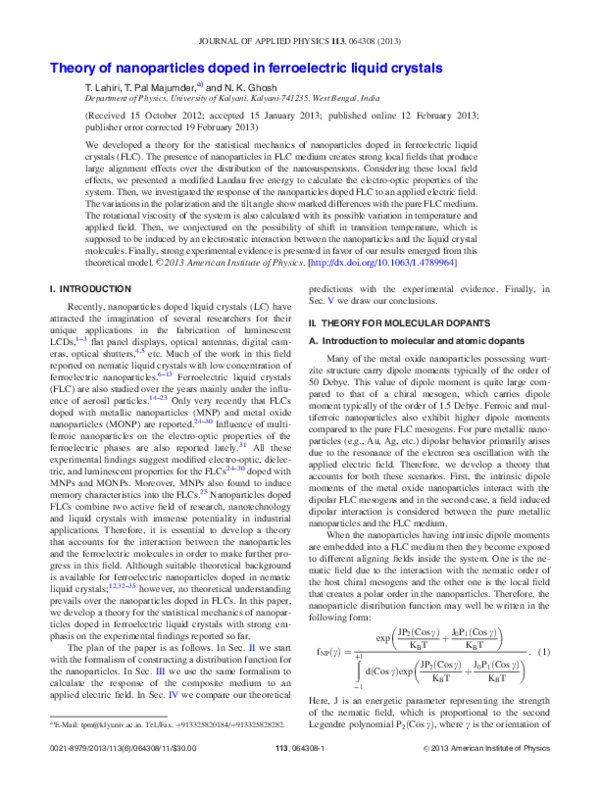 (PDF) Theory of nanoparticles doped in ferroelectric liquid crystals