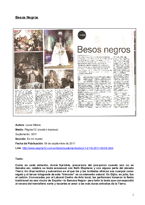 (DOC) Besos negros: Crónicas de las bodas queer de Annie Sprinkle y ...