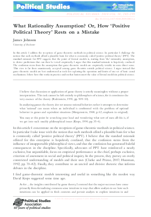 (PDF) What Rationality Assumption? Or, How ‘Positive Political Theory ...