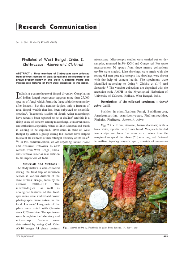 (PDF) 2012 Phallales of West Bengal India I Clathraceae Aseroe and ...