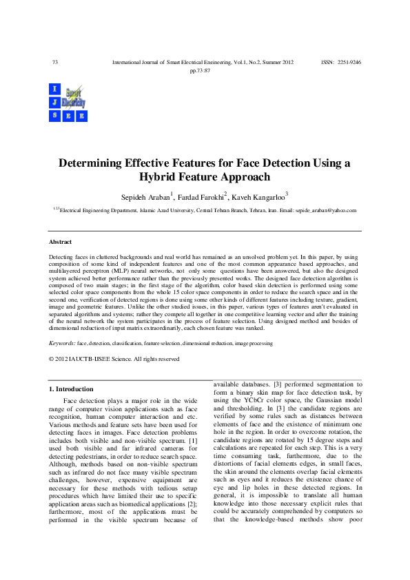 Pdf Determining Effective Features For Face Detection Using A Hybrid Feature Approach