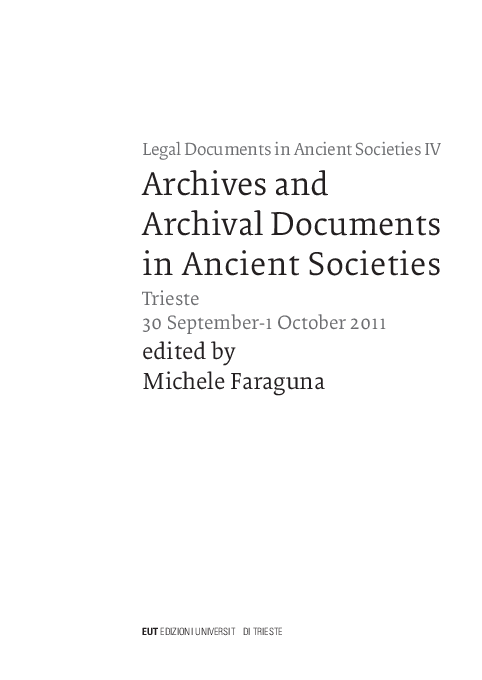 (PDF) Legal Documents in Ancient Societies IV Archives and Archival ...