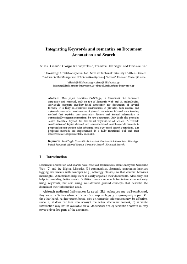 Pdf Integrating Keywords And Semantics On Document Annotation And Search