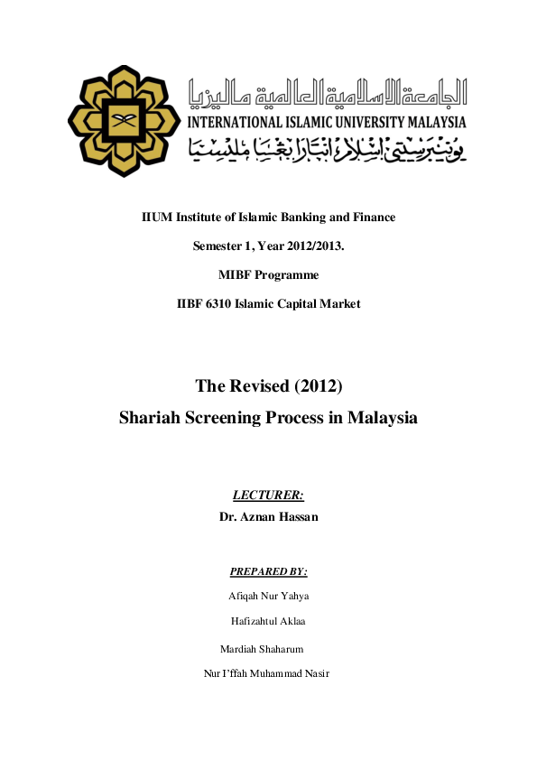 (PDF) The Revised (2012) Shariah Screening Process in Malaysia
