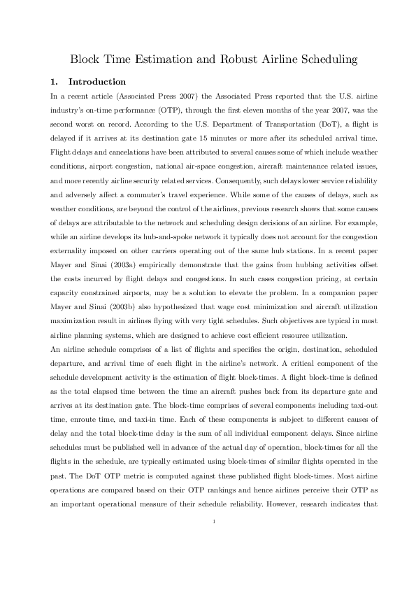 (PDF) Block Time Estimation and Robust Airline Scheduling