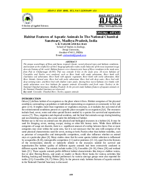 (PDF) Society of Applied Sciences ORIGINAL ARTICLE Habitat Features of ...