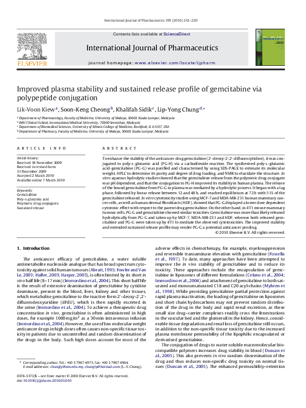 (PDF) Improved plasma stability and sustained release profile of ...