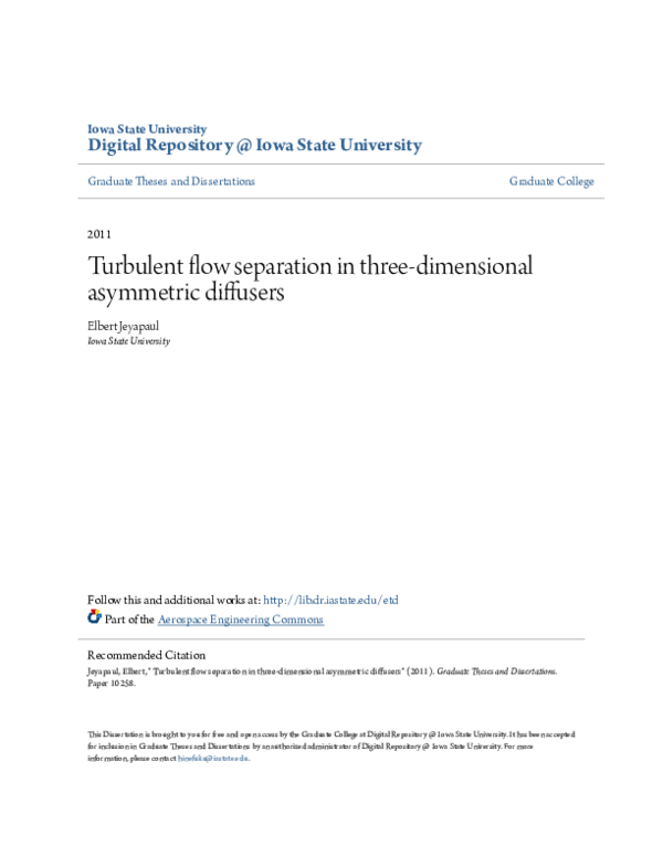 Pdf Turbulent Flow Separation In Three Dimensional Asymmetric Diffuse