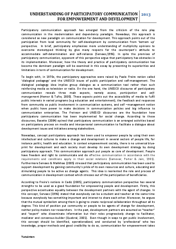 (PDF) UNDERSTANDING OF PARTICIPATORY COMMUNICATION FOR EMPOWERMENT AND ...