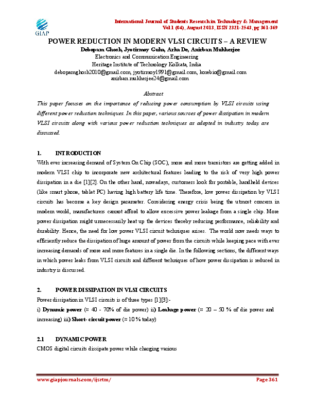 (PDF) POWER REDUCTION IN MODERN VLSI CIRCUITS – A REVIEW