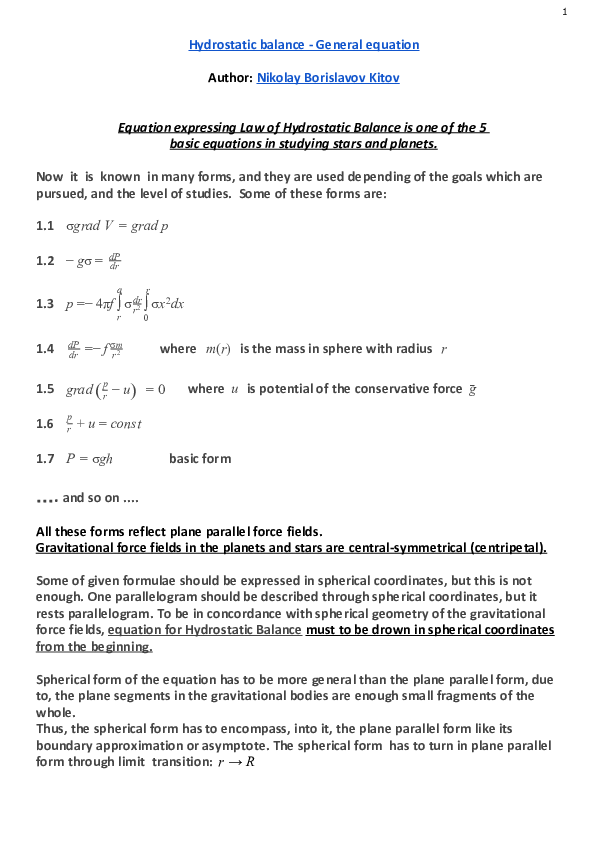 (PDF) Hydro-static Balance Equation Variants