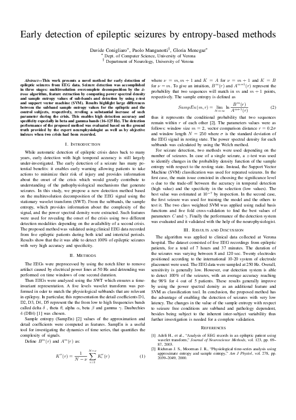 (PDF) Early detection of epileptic seizures by entropy-based methods