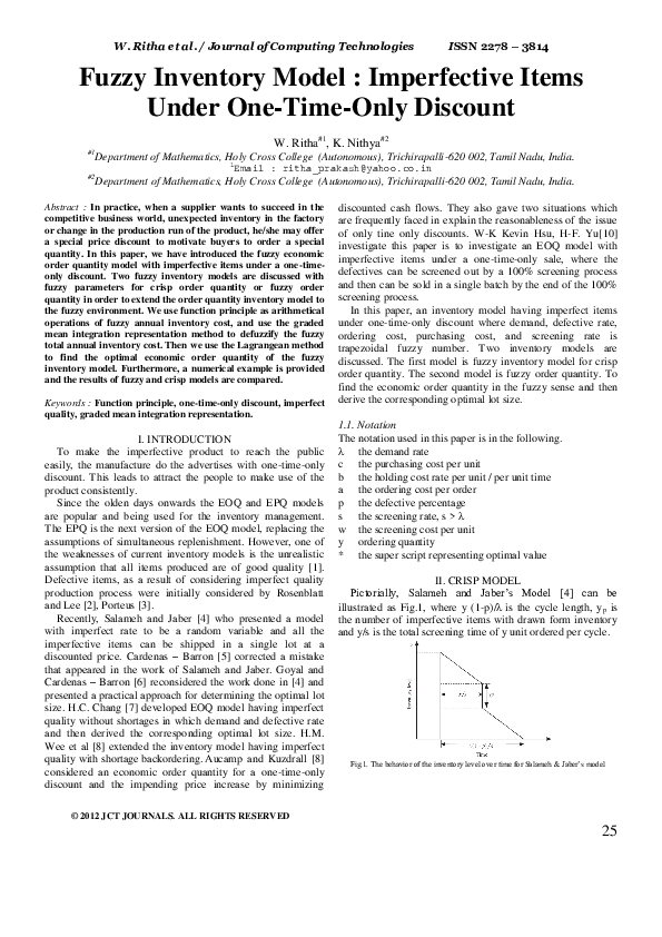 Pdf Fuzzy Inventory Model Imperfective Items Under One Time Only