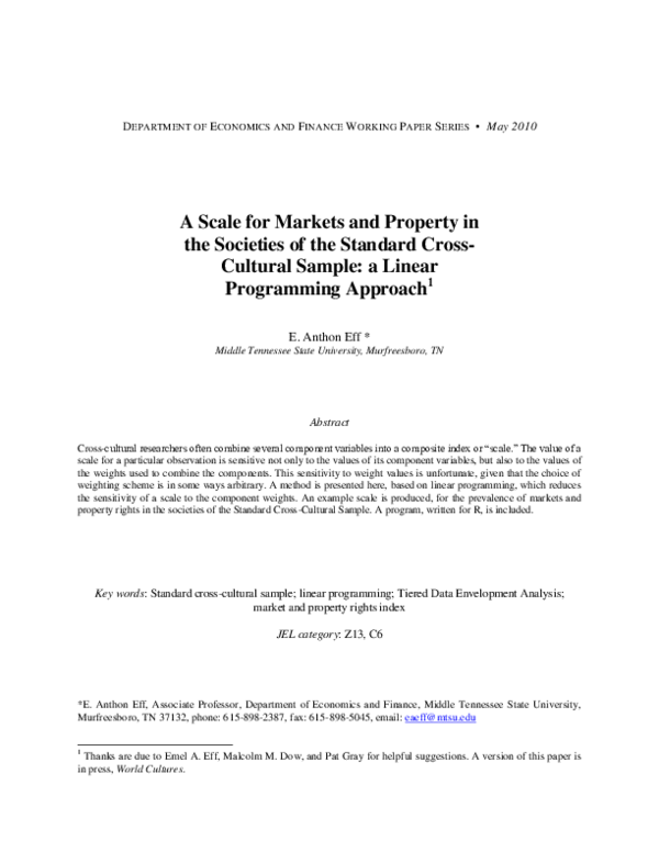 (PDF) A Scale for Markets and Property in the Societies of the Standard ...