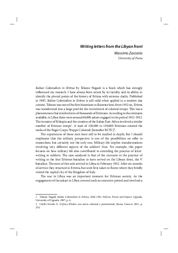 Writing letters from the Libyan front