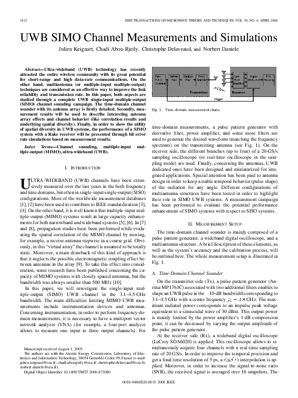 (PDF) UWB SIMO Channel Measurements and Simulations