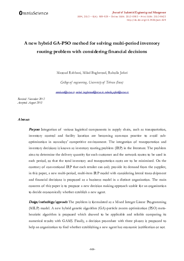 (PDF) A new hybrid GA-PSO method for solving multi-period inventory routing problem with ...