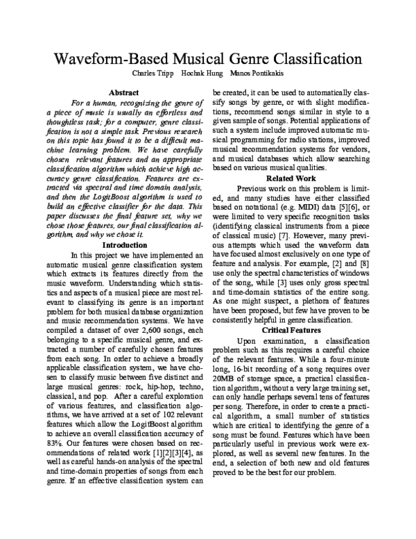 (PDF) Waveform-Based Musical Genre Classification