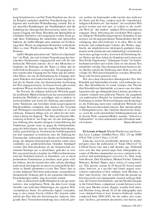 (PDF) Muslim Worldviews and Everyday Lives (reviewed by Dan Varisco)