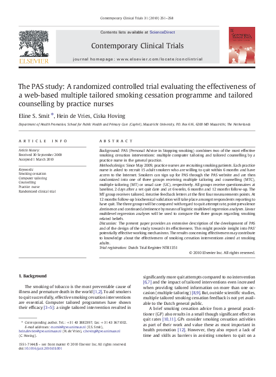 (PDF) The PAS study: A randomized controlled trial evaluating the effectiveness of a web-based ...