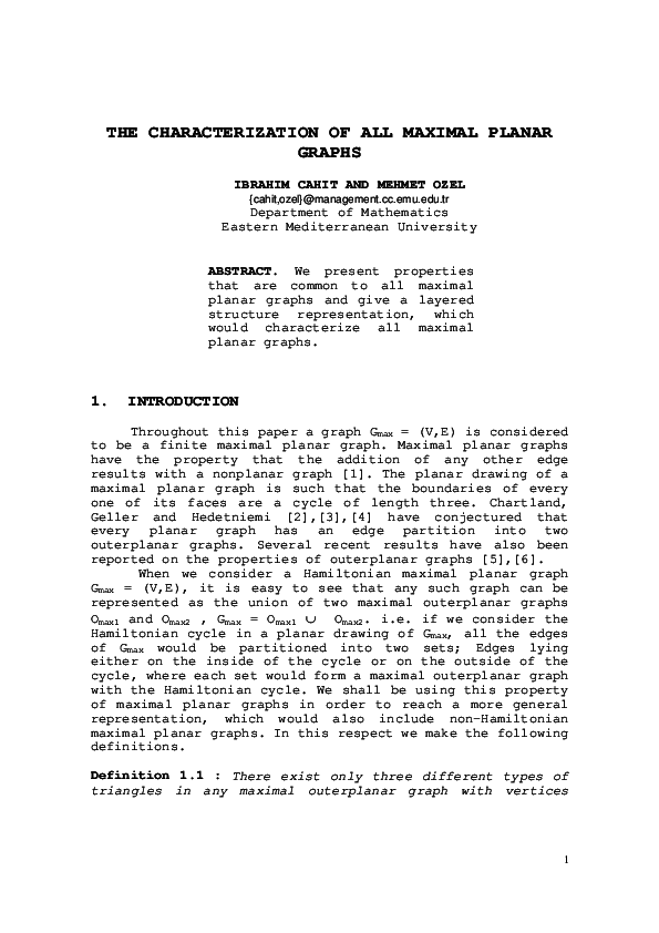 (PDF) THE CHARACTERIZATION OF ALL MAXIMAL PLANAR GRAPHS