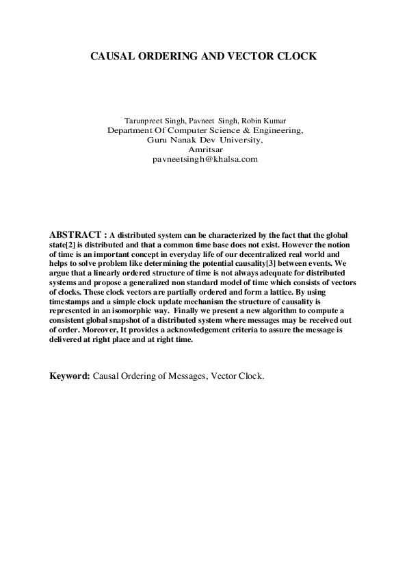 (PDF) CAUSAL ORDERING AND VECTOR CLOCK