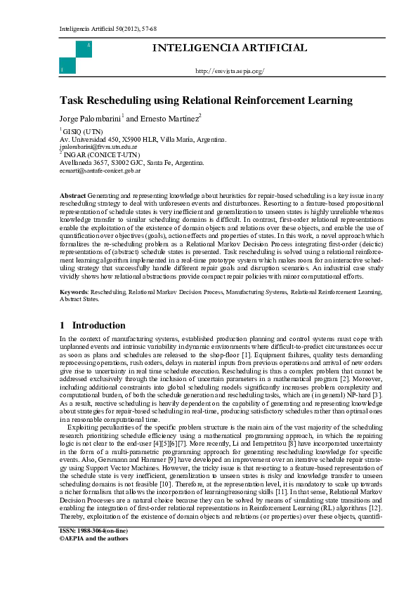 Pdf Task Rescheduling Using Relational Reinforcement Learning