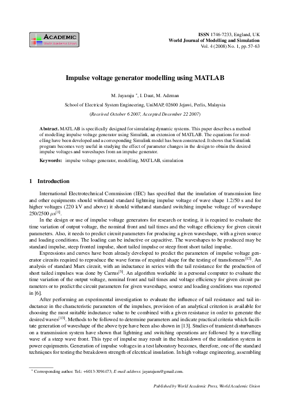 Pdf Impulse Voltage Generator Modelling Using Matlab
