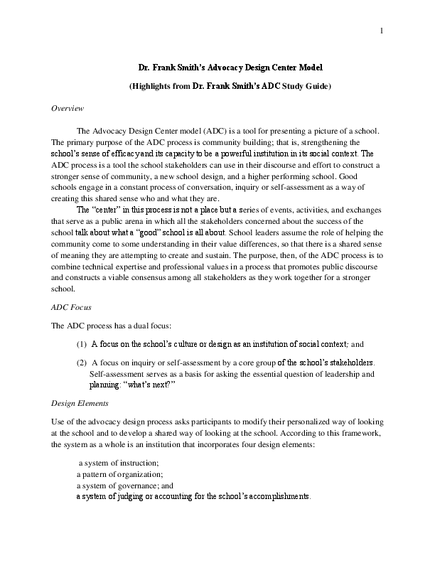 (PDF) Dr. Frank Smith's Advocacy Design Center Model (Highlights from ...
