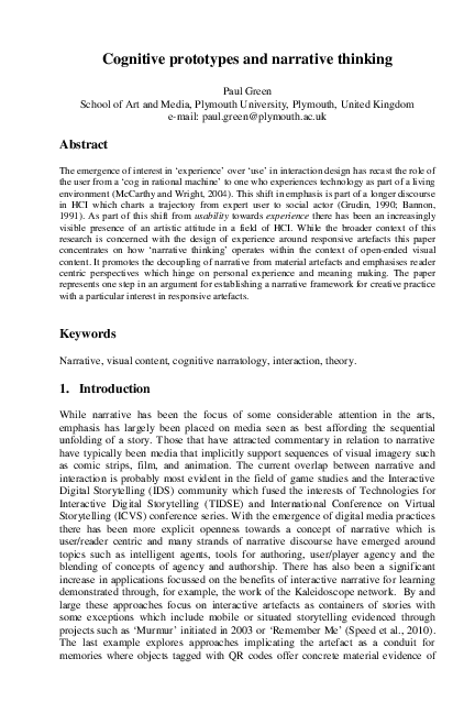 (PDF) Cognitive prototypes and narrative thinking