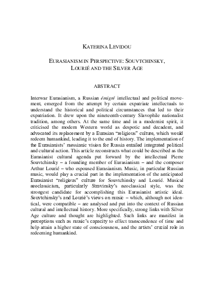 (PDF) Katerina Levidou, ‘Eurasianism in Perspective: Suvchinsky, Lourié ...