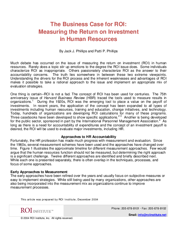 (PDF) The Business Case for ROI: Measuring the Return on Investment in ...