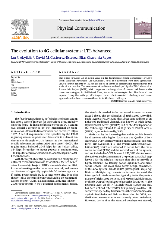 (PDF) The evolution to 4G cellular systems: LTE-Advanced