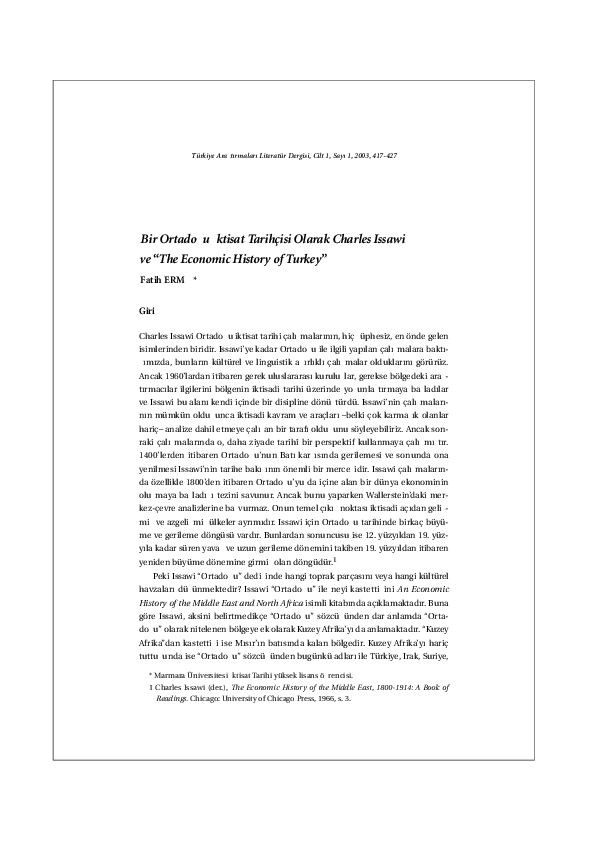 (PDF) Bir Ortadoğu İktisat Tarihçisi Olarak Charles Issawi ve The ...