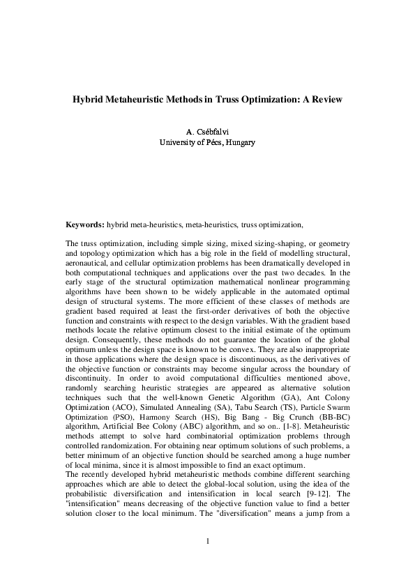 (PDF) Hybrid Metaheuristic Methods in Truss Optimization: A Review