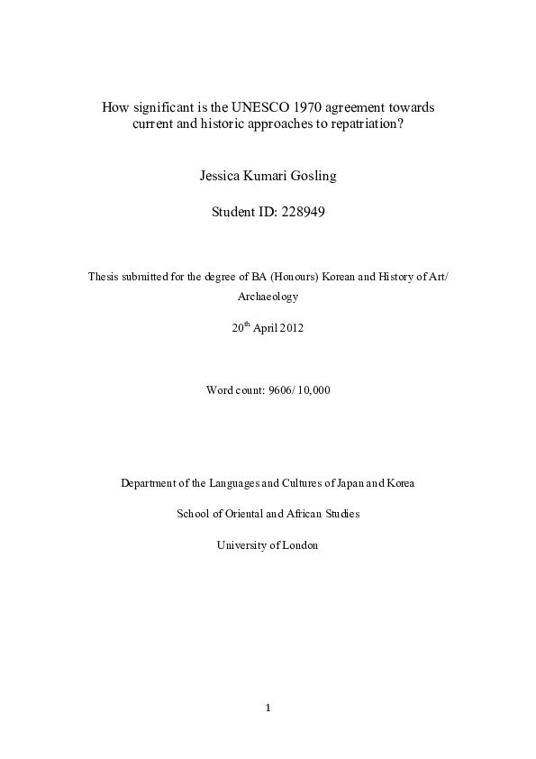 (PDF) How significant is the UNESCO 1970 agreement towards current and ...