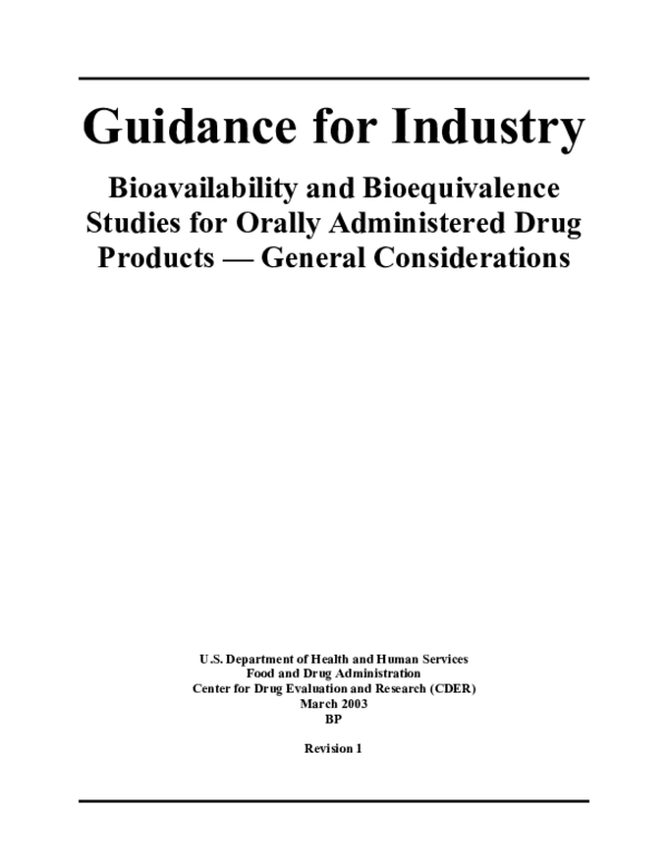 (PDF) Guidance for Industry Bioavailability and Bioequivalence Studies ...