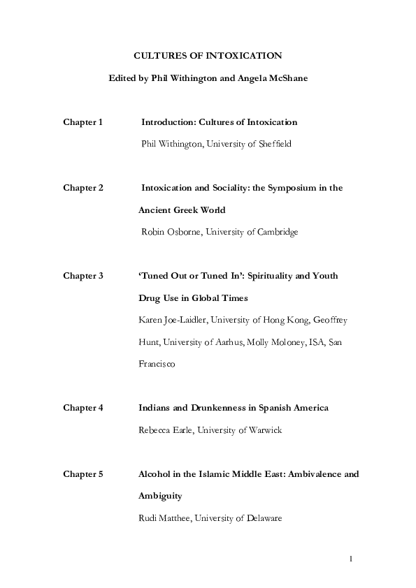 (DOC) CULTURES OF INTOXICATION Edited by Phil Withington and Angela ...