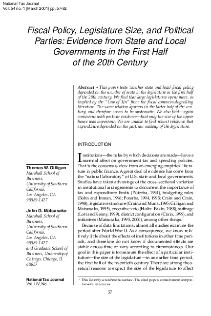 (PDF) Fiscal Policy, Legislature Size, and Political Parties 57