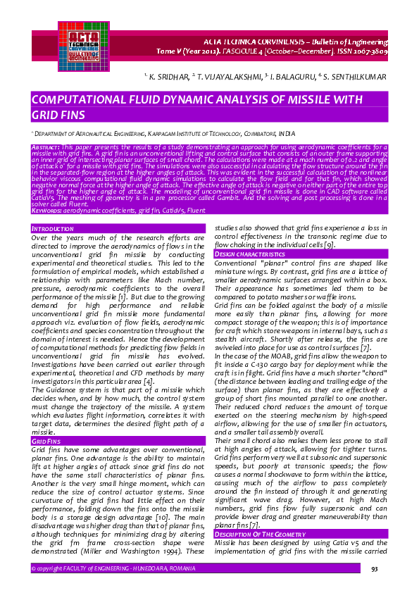 (PDF) COMPUTATIONAL FLUID DYNAMIC ANALYSIS OF MISSILE WITH GRID FINS