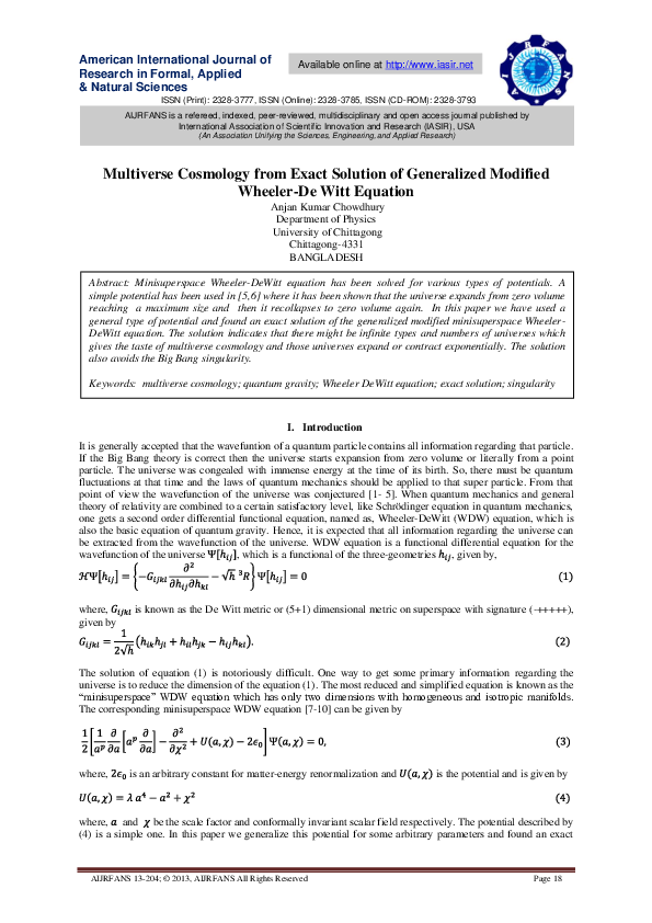 (PDF) Multiverse Cosmology from Exact Solution of Generalized Modified ...