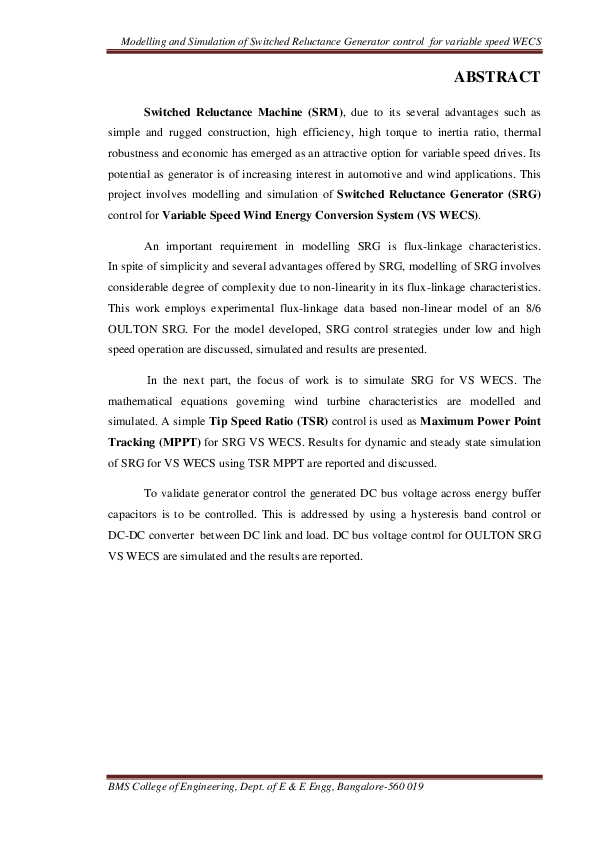Pdf Modelling And Simulation Of Switched Reluctance Generator Control