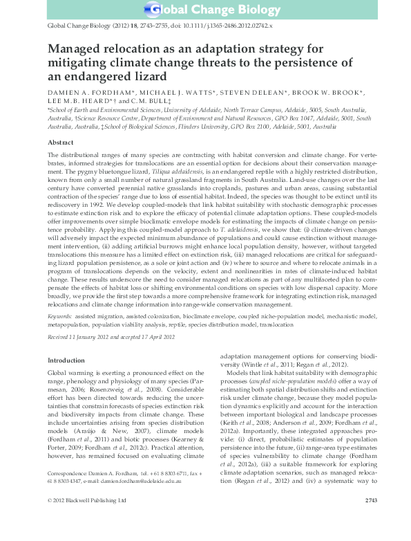 (PDF) Managed relocation as an adaptation strategy for mitigating ...